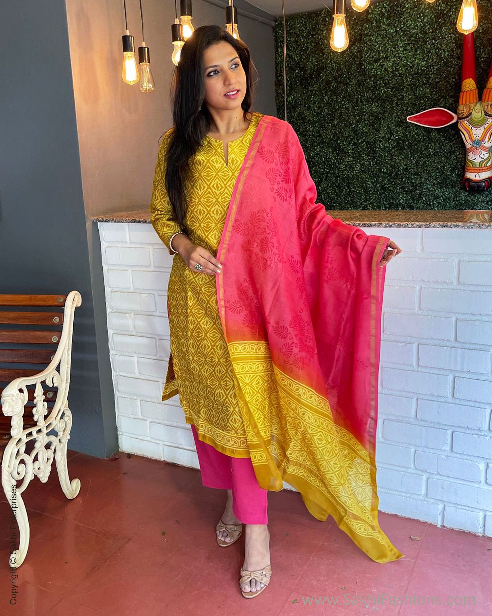 Yellow Chanderi Chudidhar salwar ser | EE-S42890 | SakhiFashions ...