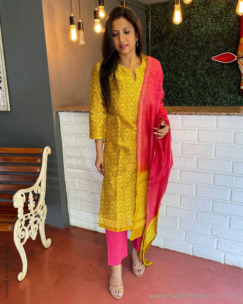 Yellow Chanderi Chudidhar salwar ser | EE-S42890 | SakhiFashions ...