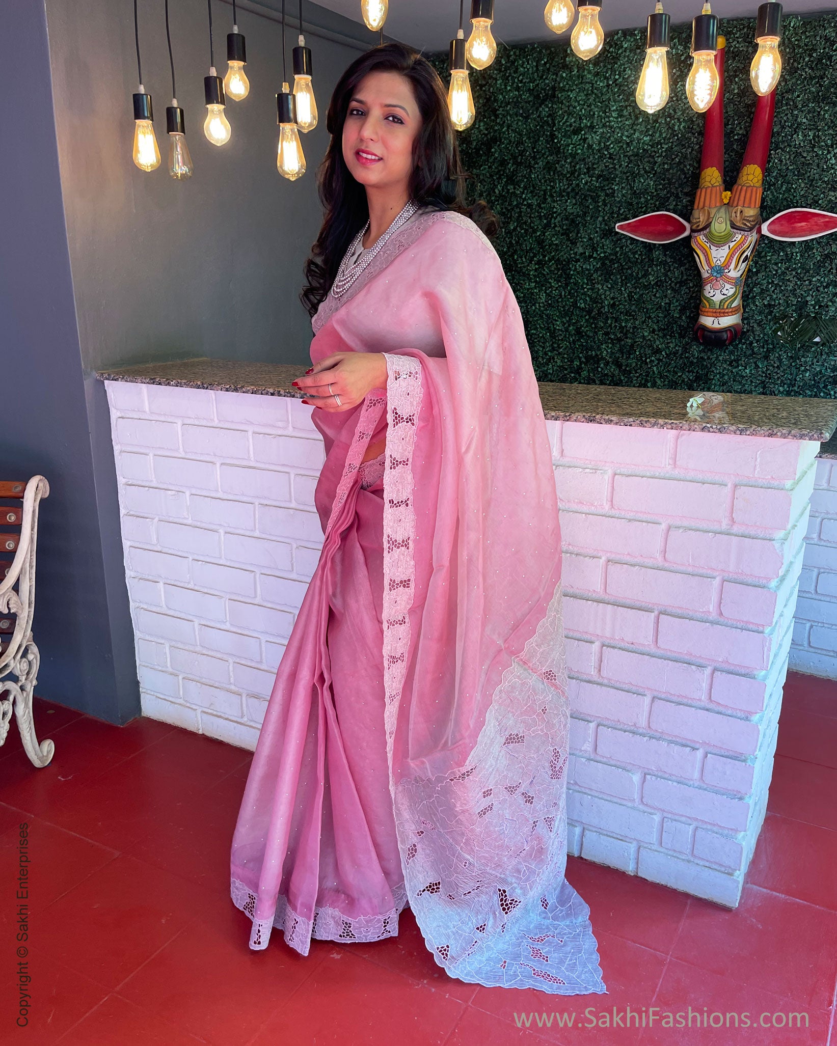 Pink Silver Organza Cutwork Saree | Sakhi Fashions – sakhifashions