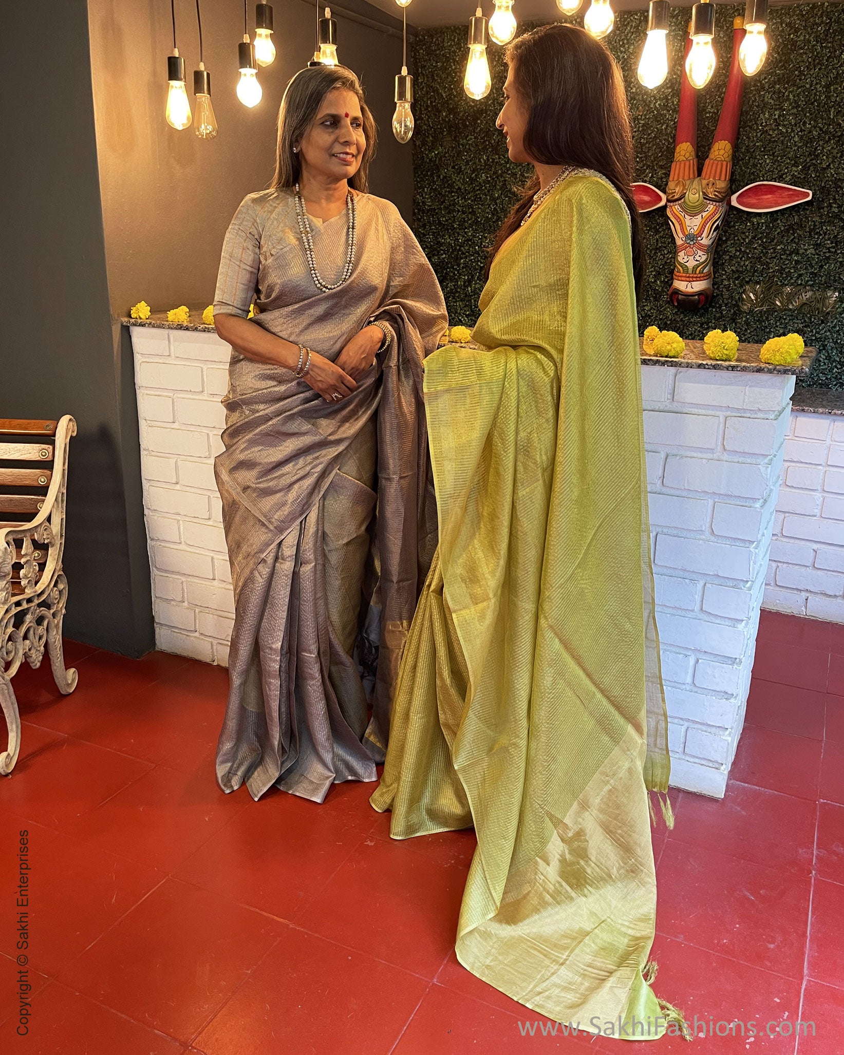 EE-V01104 Lime Tissue Tussar – sakhifashions