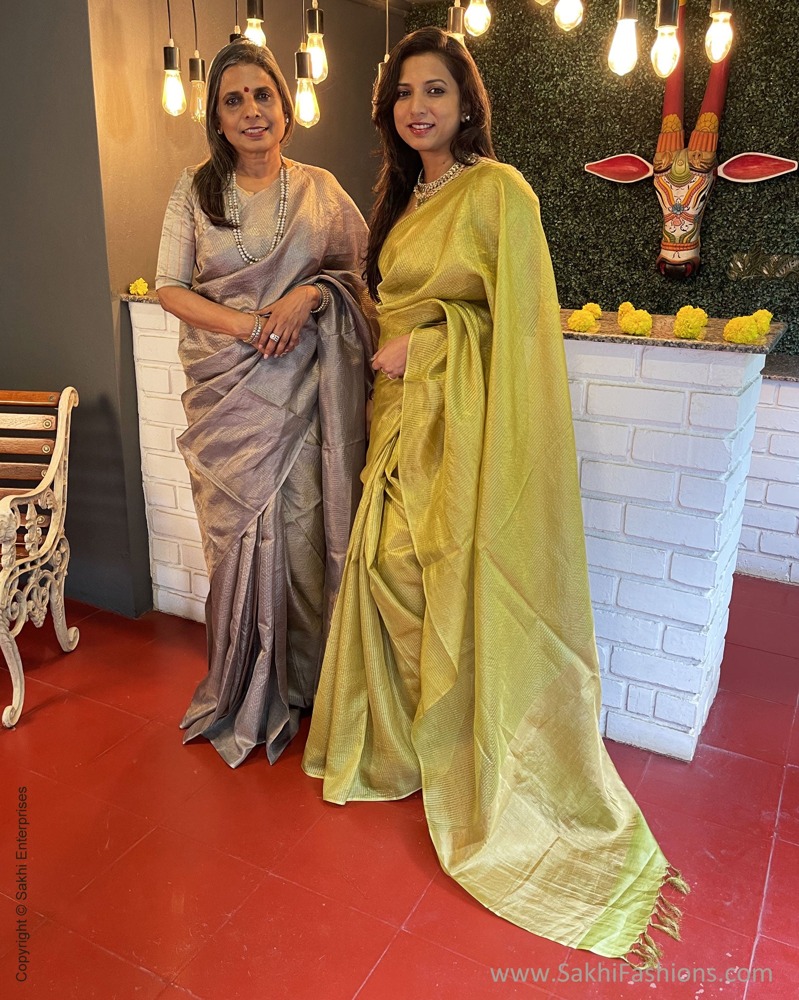 EE-V01104 Lime Tissue Tussar – sakhifashions