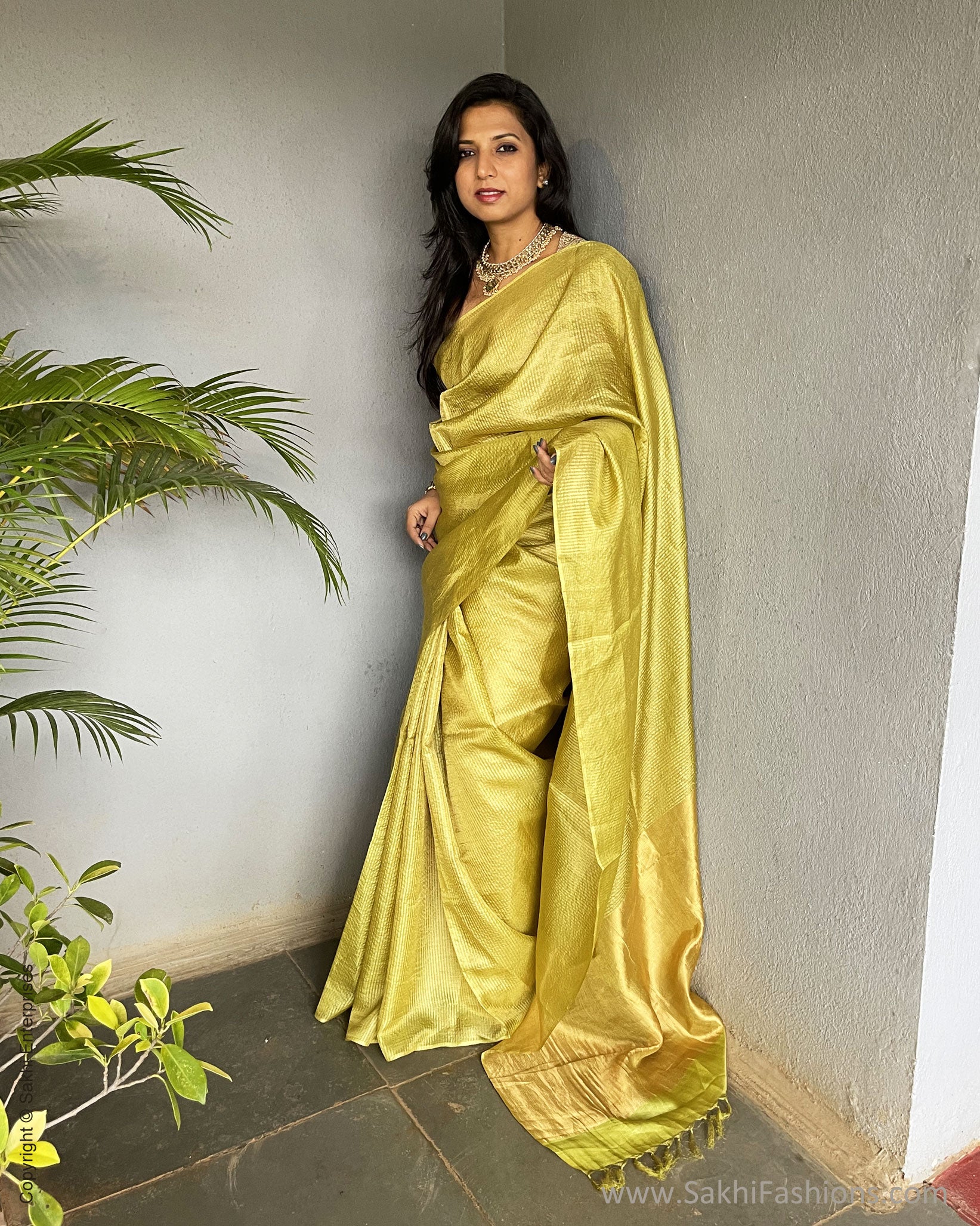 EE-V01104 Lime Tissue Tussar – sakhifashions