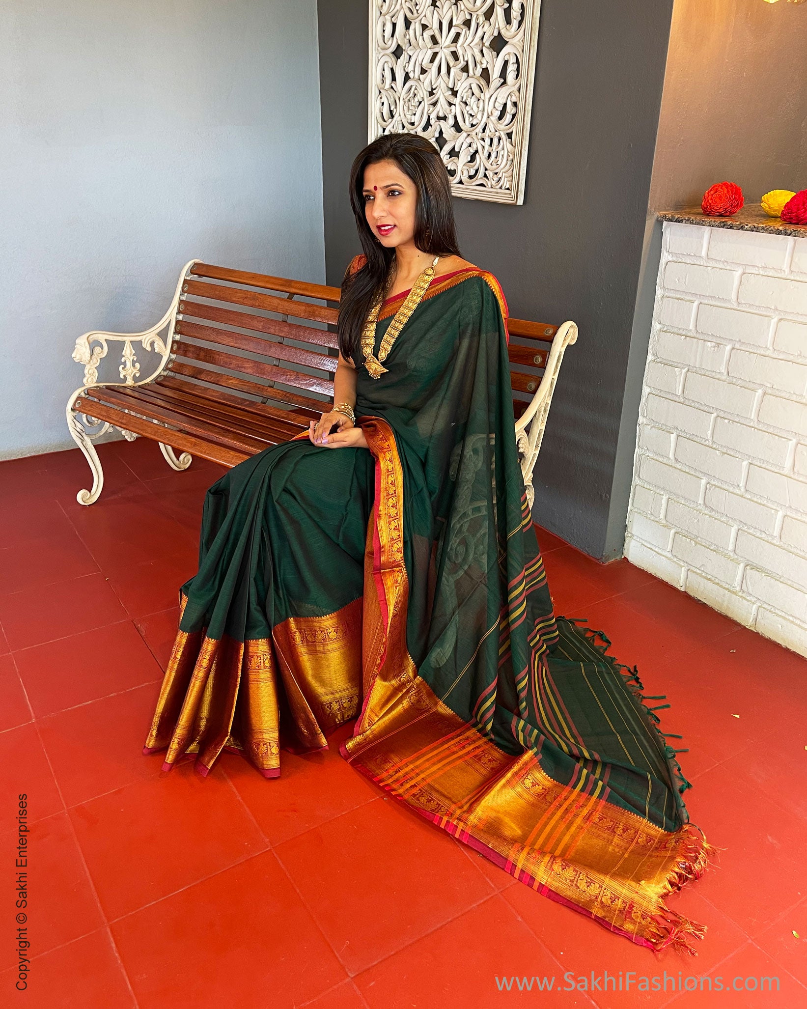 EE-S59519 Cotton Green Sari – sakhifashions