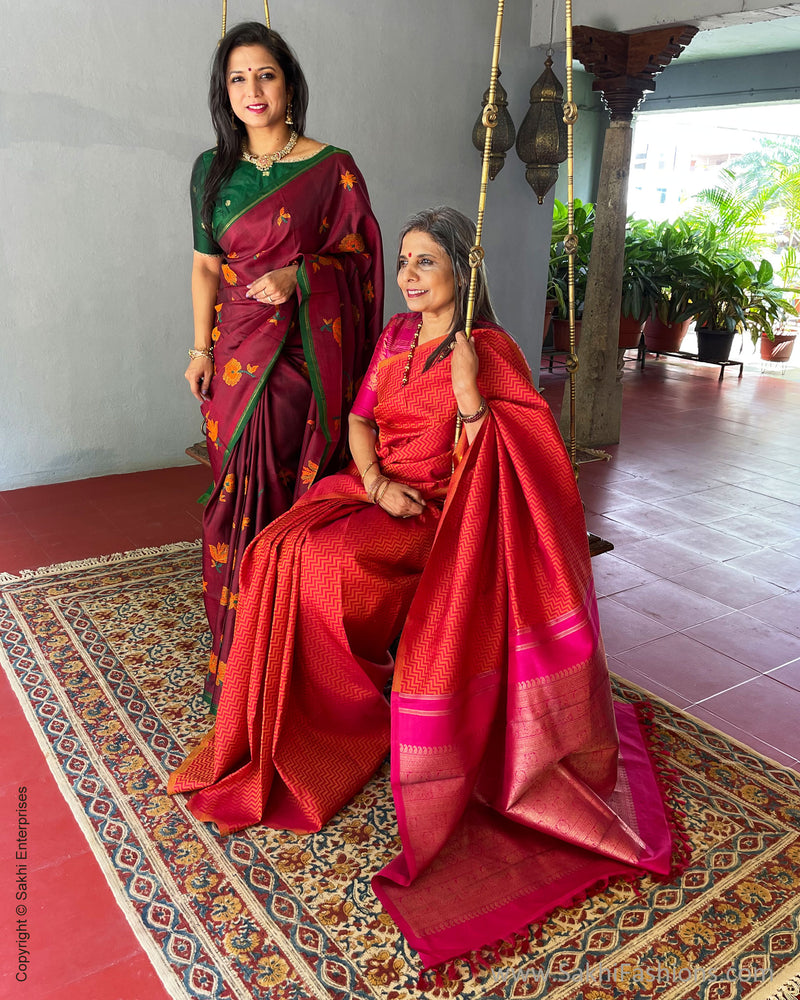 Orange Kanchi Silk cross stitch sari | Sakhi Fashions – sakhifashions