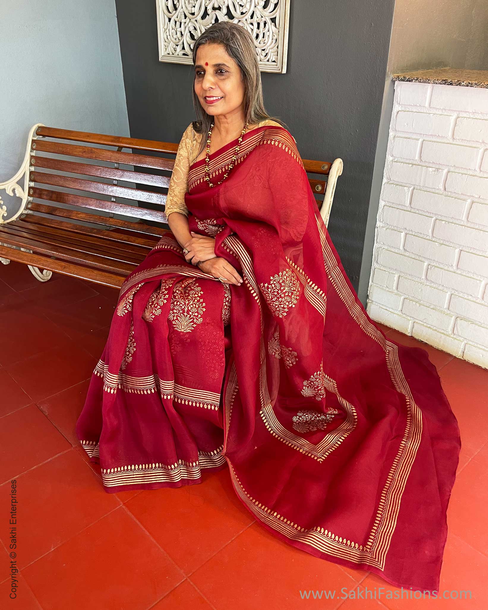 EE-V06797 Ruby Red Organza sari – sakhifashions