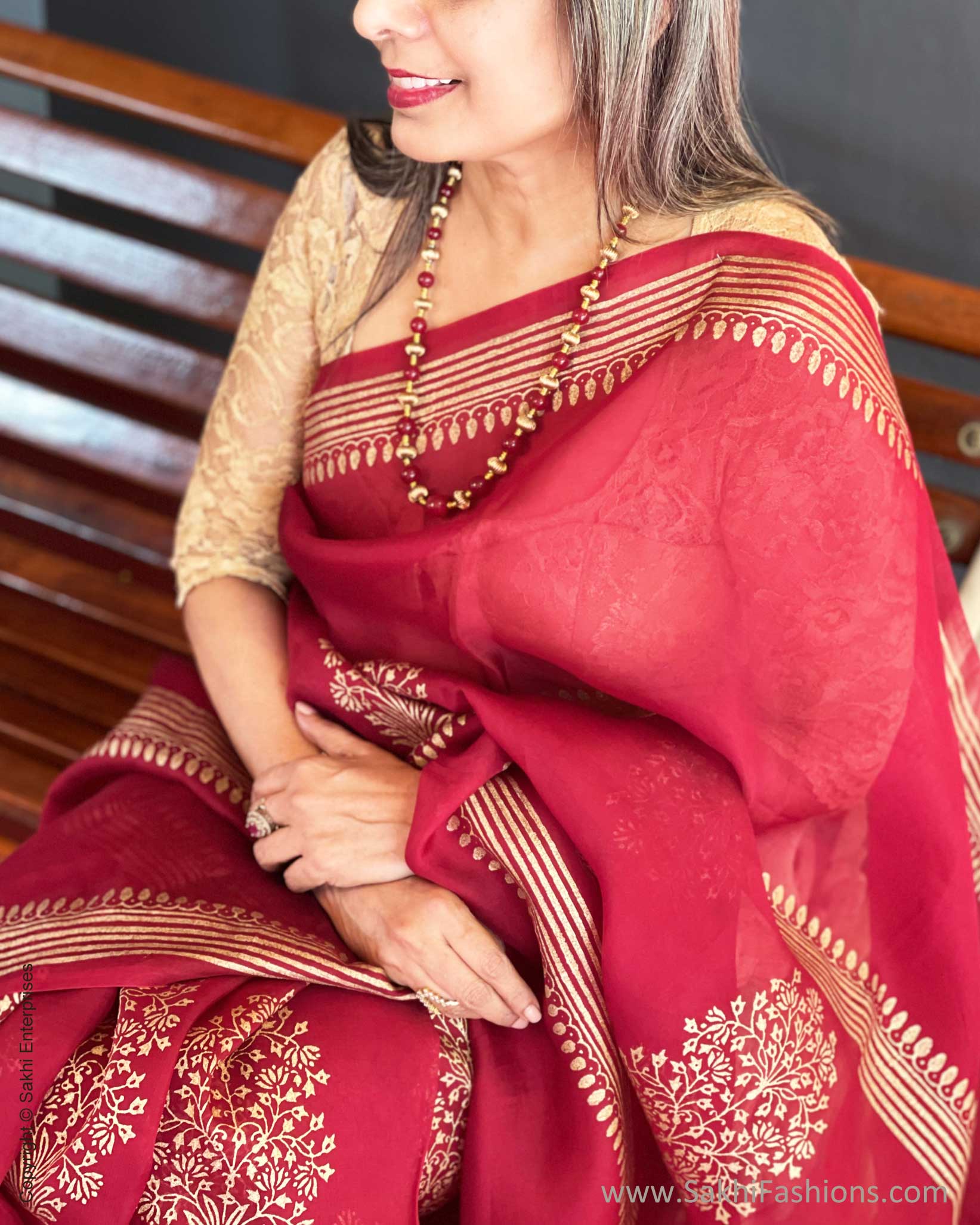 EE-V06797 Ruby Red Organza sari – sakhifashions