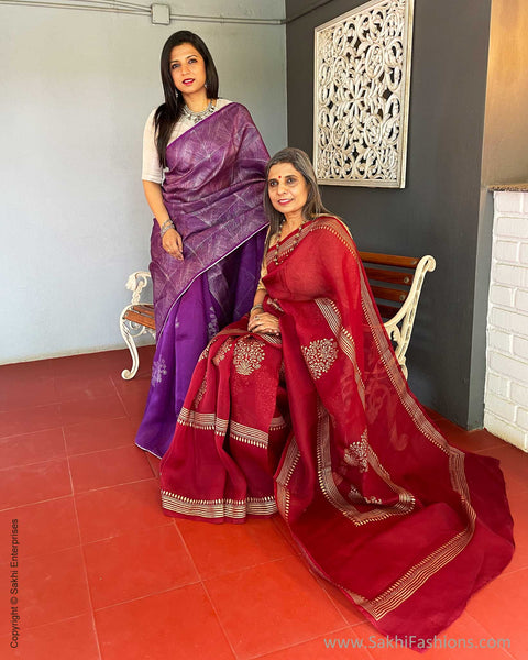 EE-V06797 Ruby Red Organza sari – sakhifashions