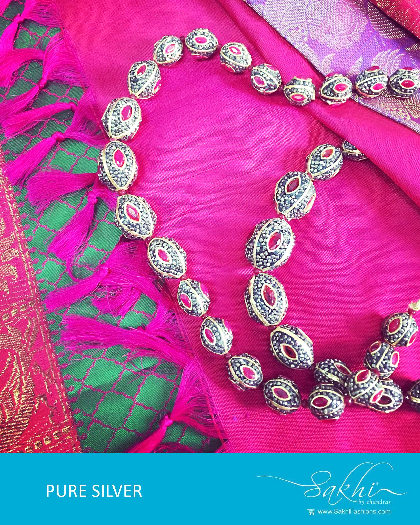 Red & Antique Pure Silver Mala | Sakhi Fashions – sakhifashions