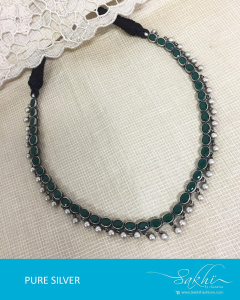 Silver & Green Pure Silver Mala | Sakhi Fashions – sakhifashions