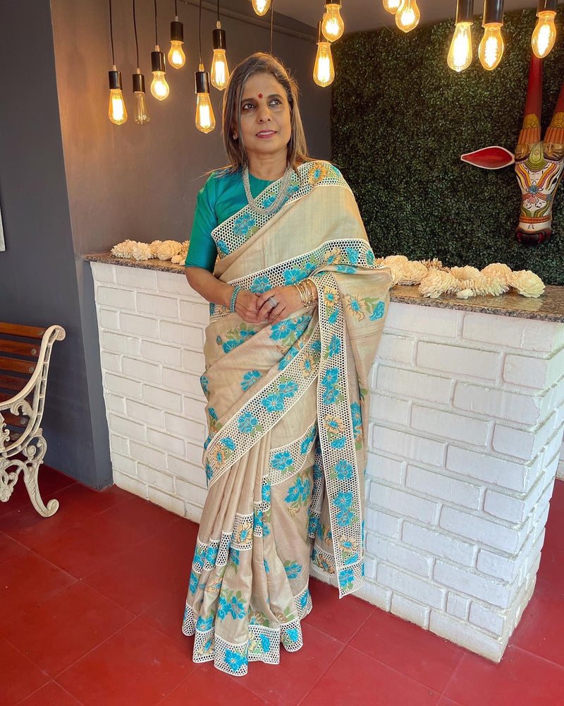 Beige & Pure Tussar Saree | Sakhi Fashions – sakhifashions